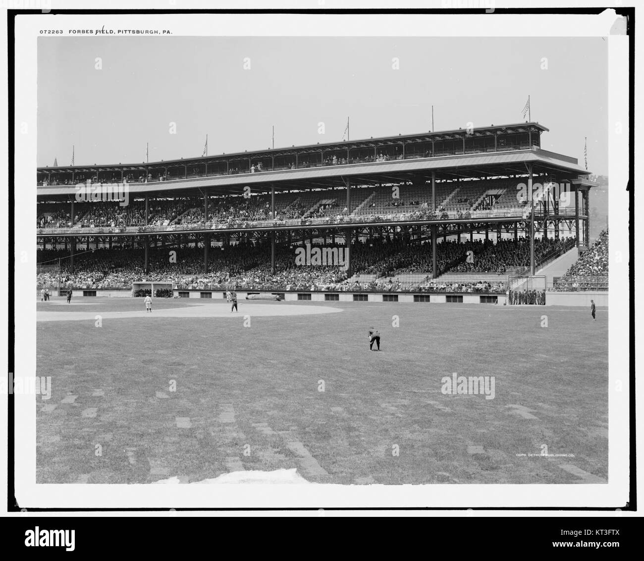 This historical panorama depicts Forbes Field in the 1910s, an iconic ...