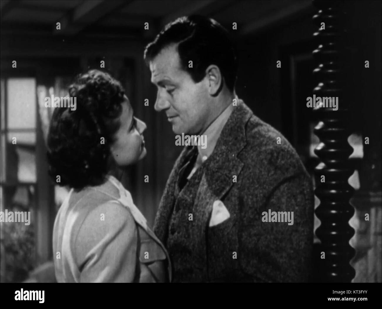 A promotional image from the trailer of Alfred Hitchcock's 1940 film ...