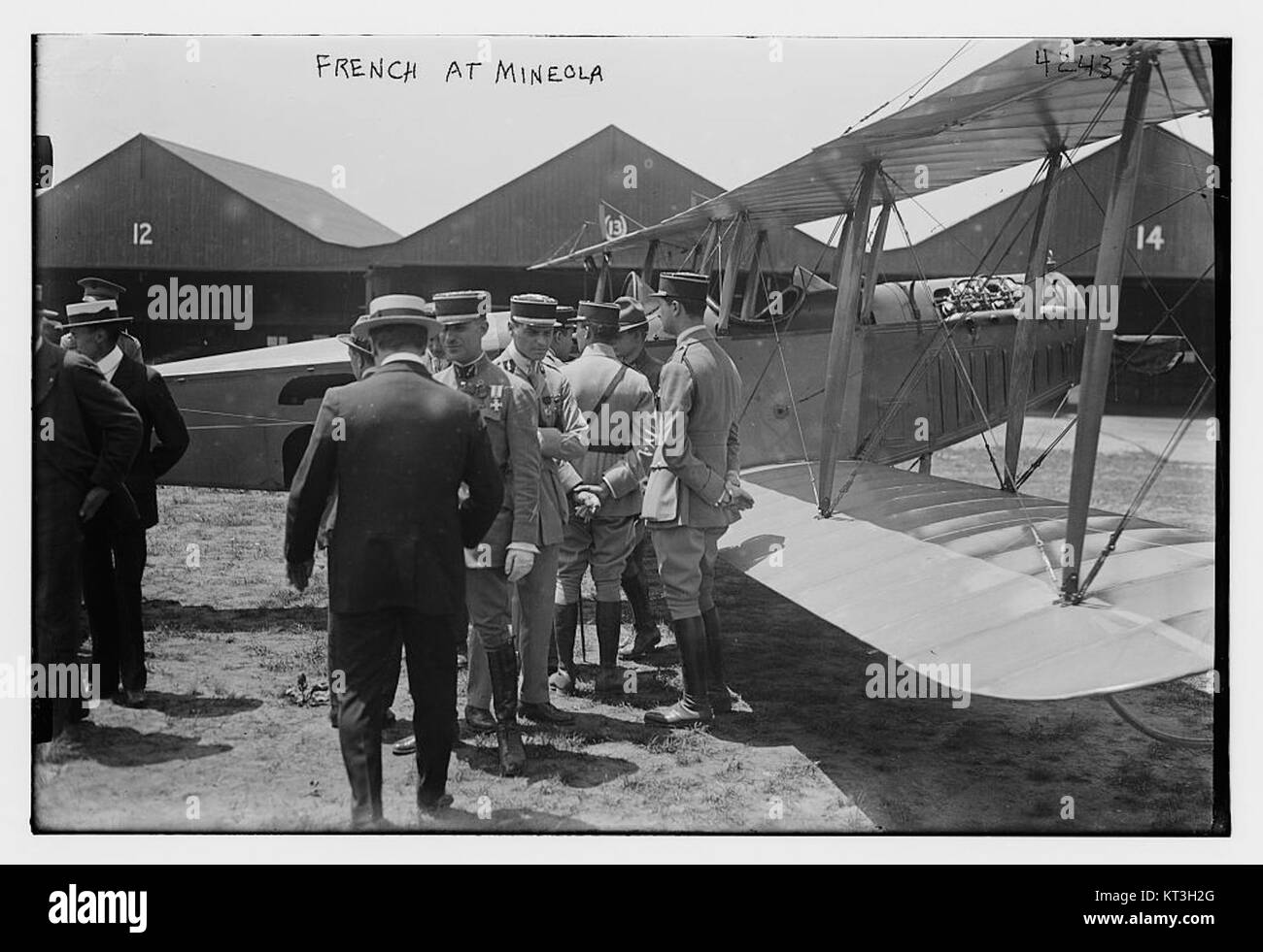 This photograph shows French Army aviators at Mineola, capturing a ...