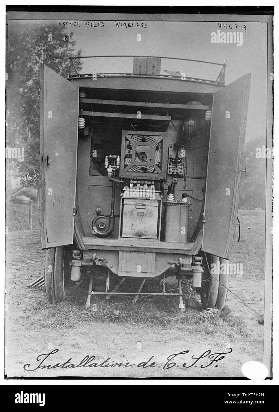 A historical image showing the French field wireless, used in military ...