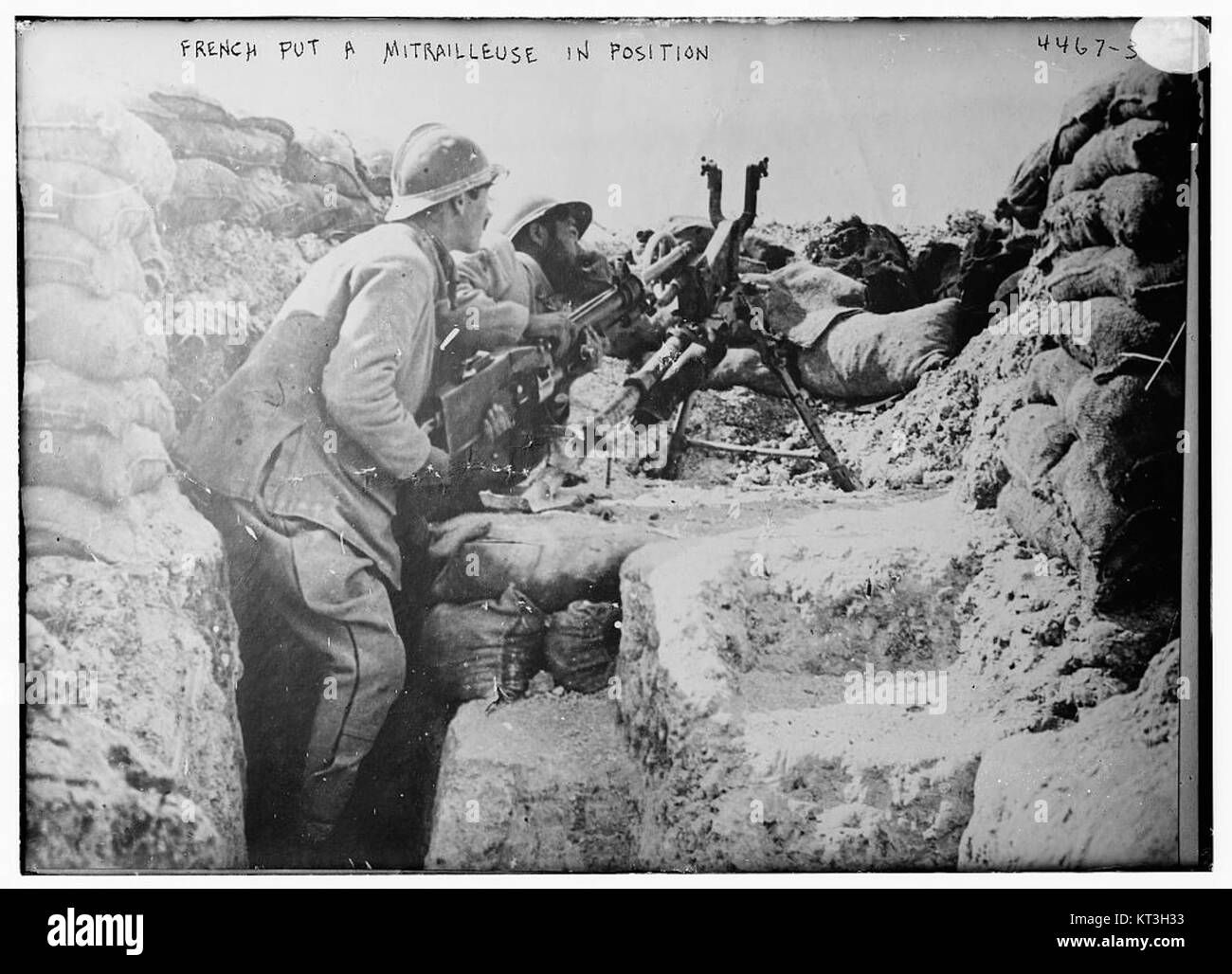 Photograph of a French machine gun, the mitrailleuse, being positioned ...
