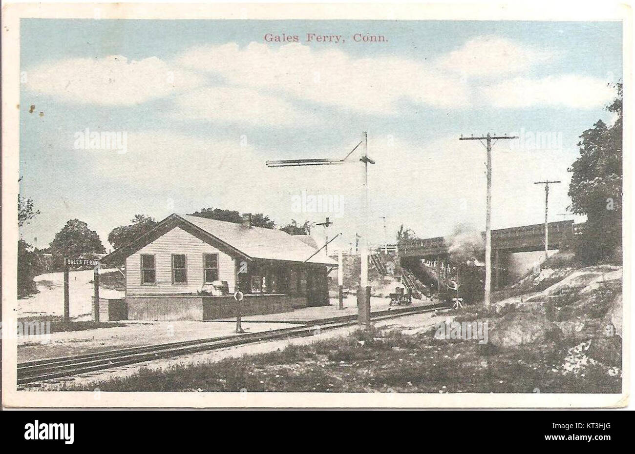 A white border postcard depicting the Gales Ferry station, a notable ...