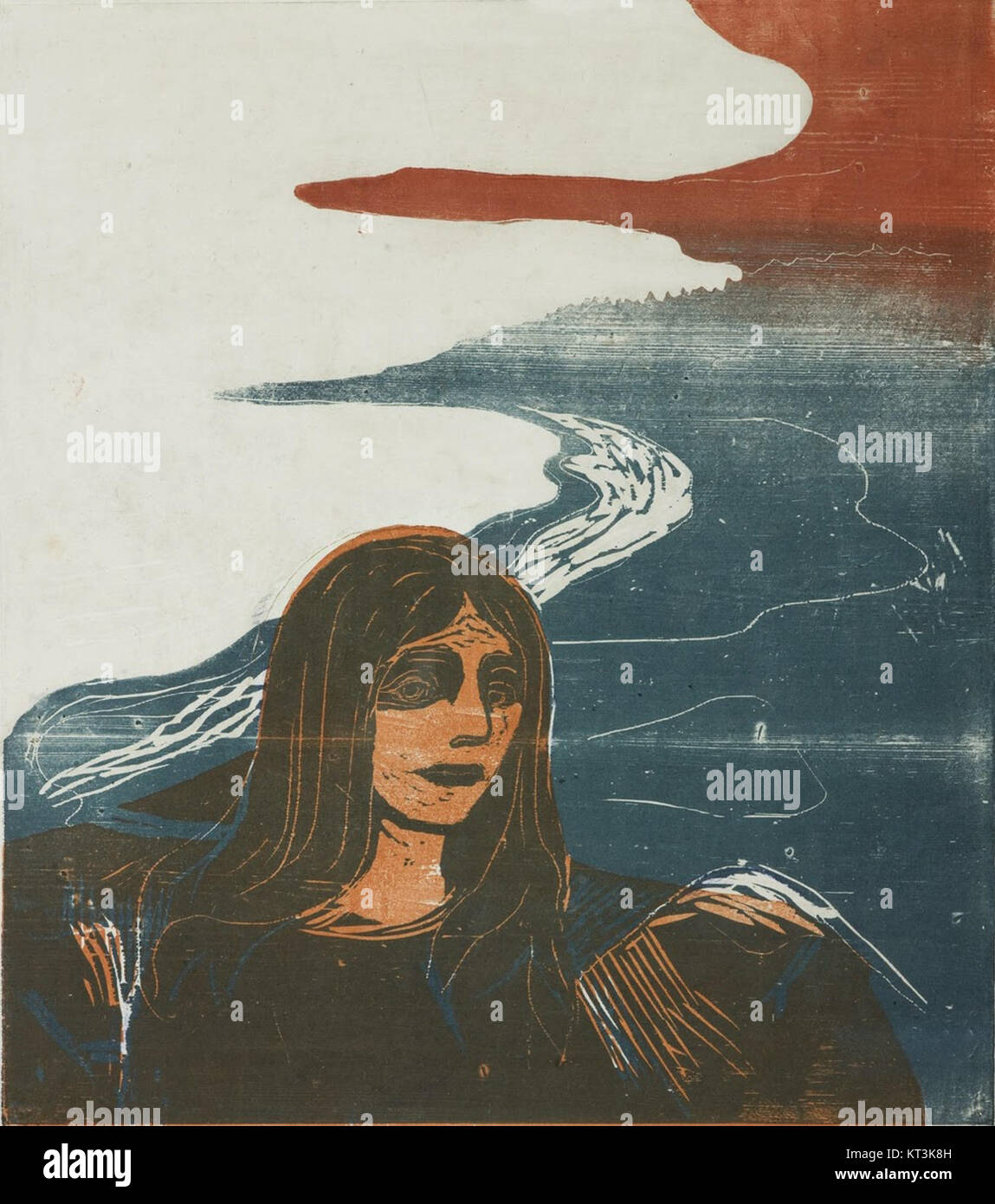Girl's Head against the Shore by Edvard Munch, 1899, color woodcut ...