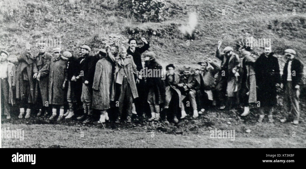 This historical image depicts hostages being executed by an Italian ...