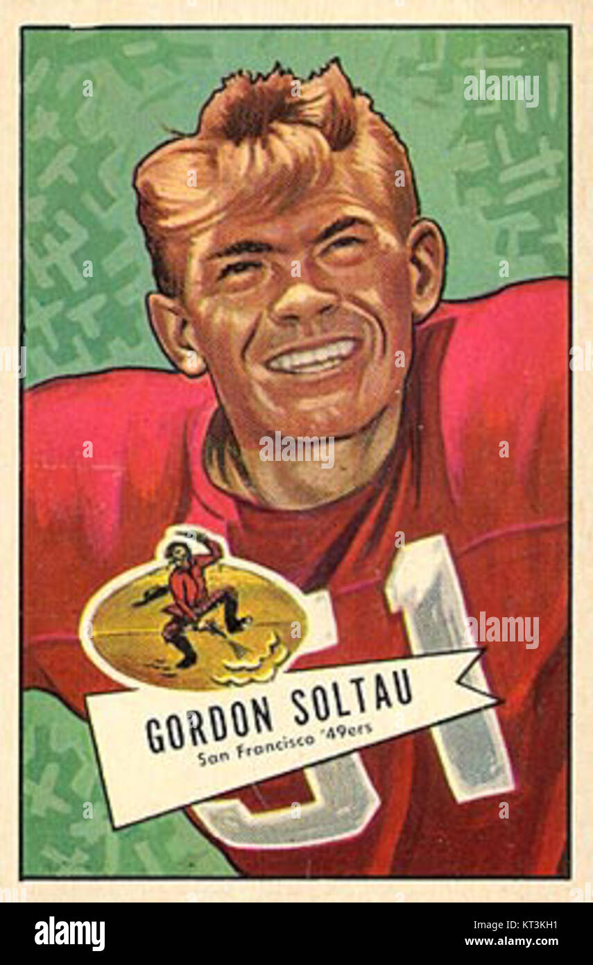 A 1952 Bowman Large card featuring Gordon Soltau, a former professional ...