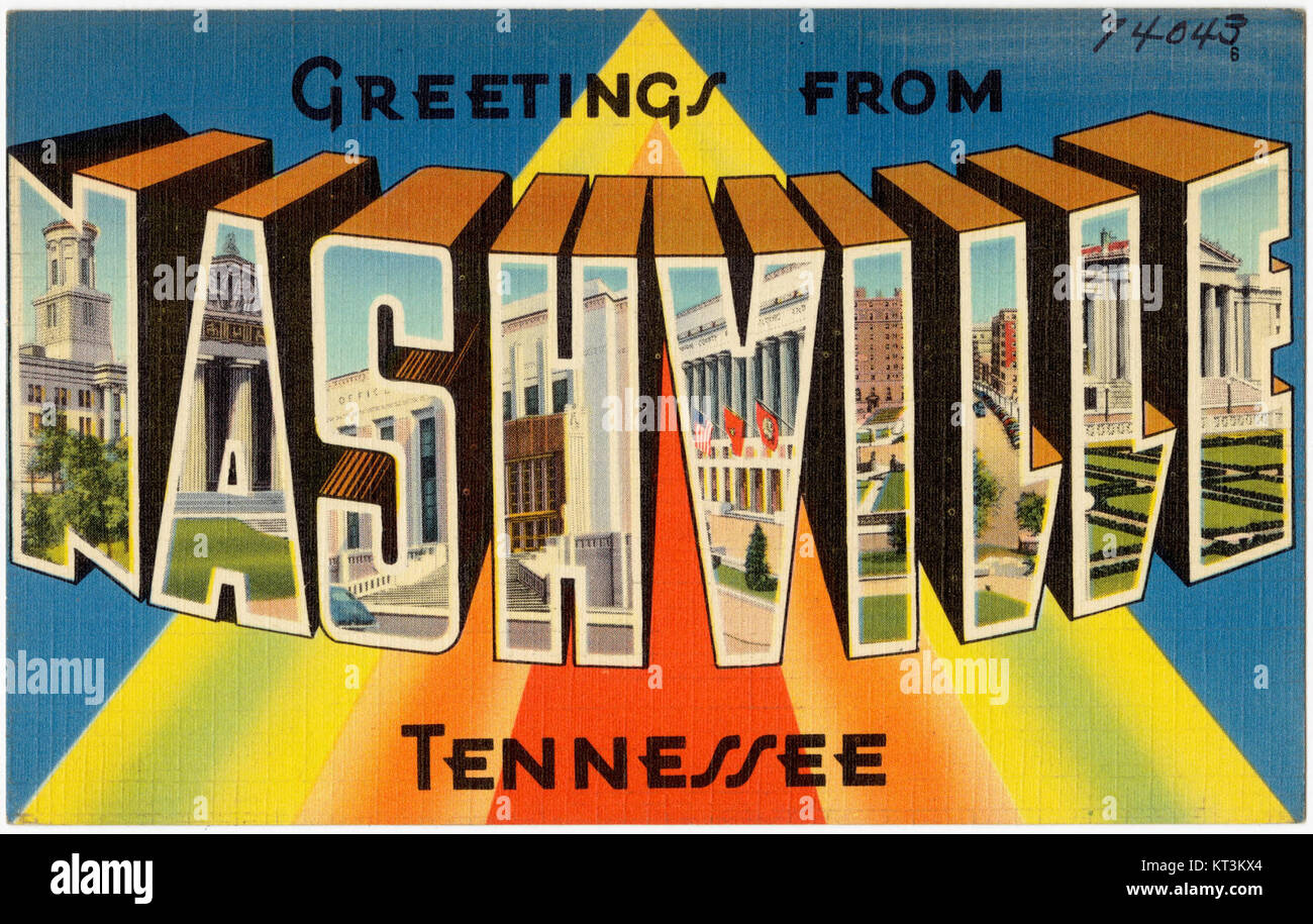 This postcard from Nashville, Tennessee, features iconic landmarks and ...