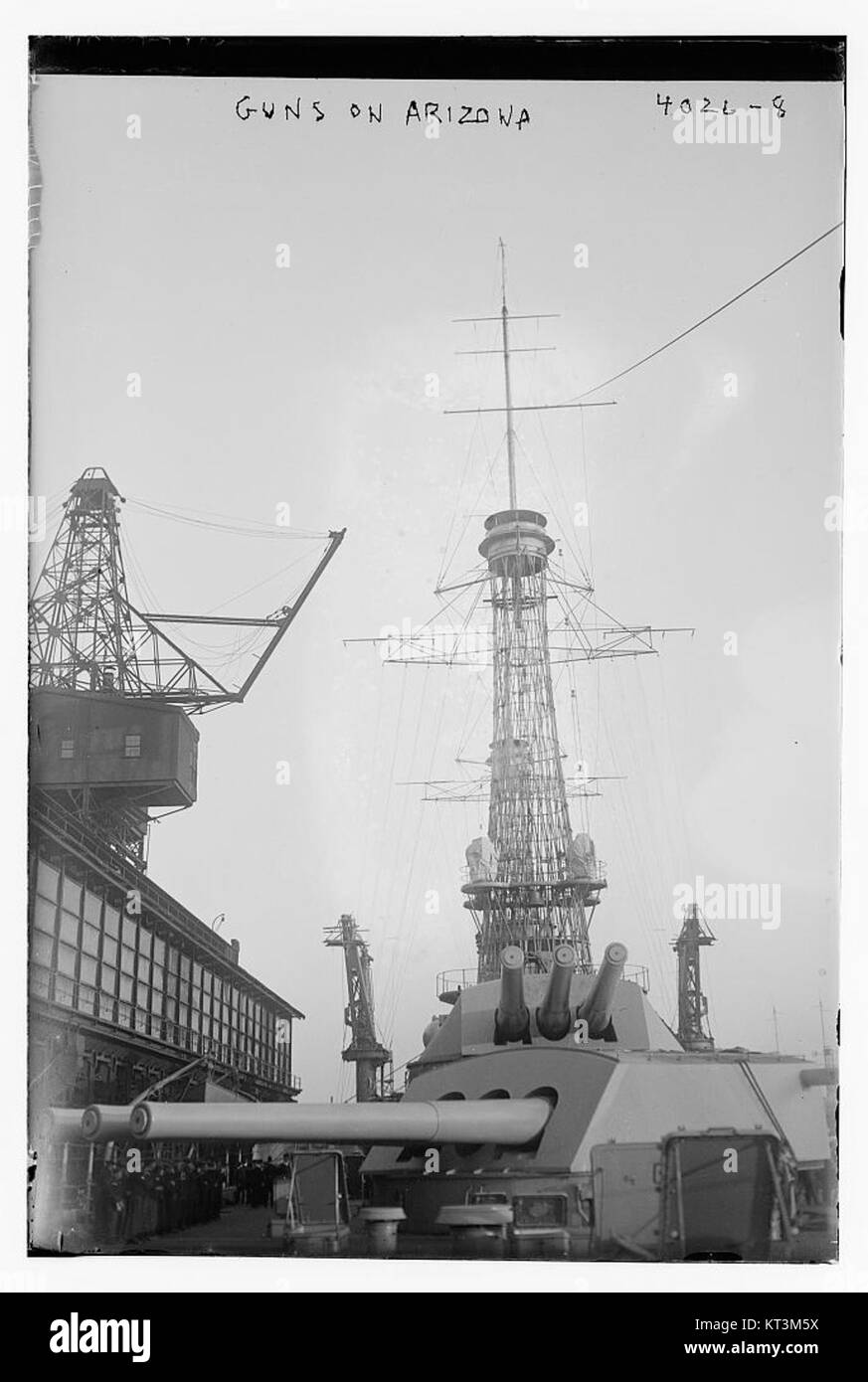 Photograph of artillery pieces mounted on the USS Arizona battleship ...