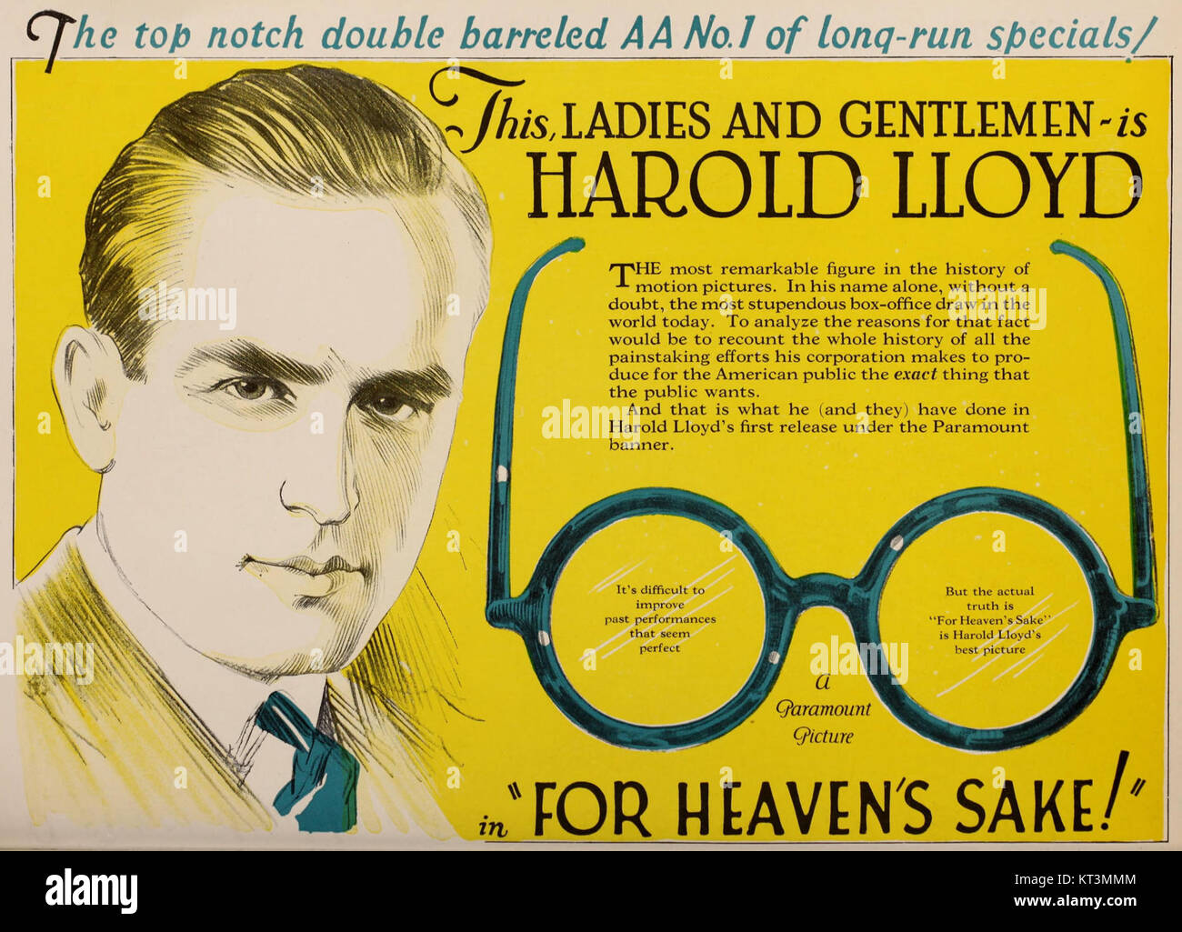 Advertisement for Harold Lloyd's 1926 film 'For Heaven's Sake' in the ...