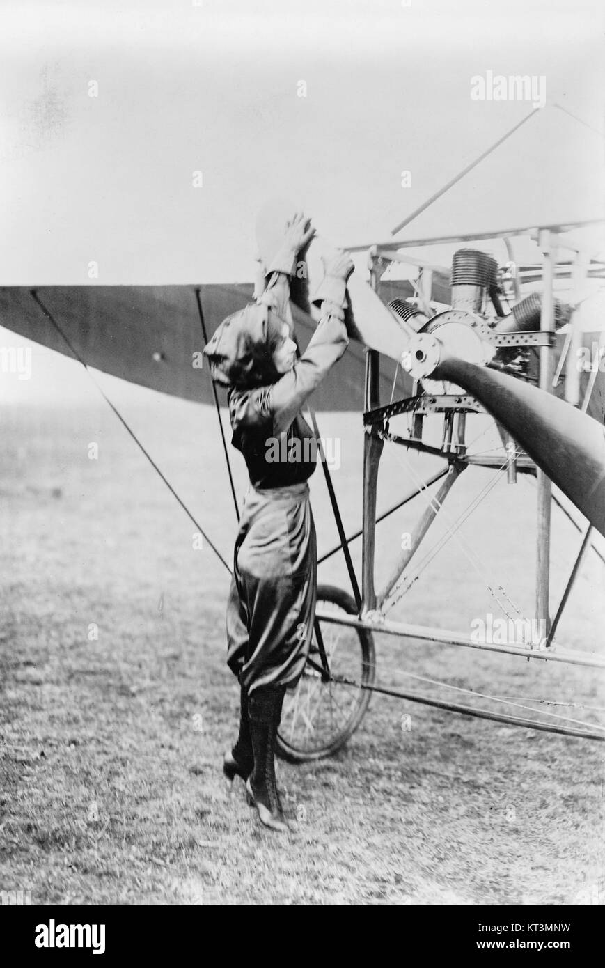 Harriet Quimby, a pioneering aviator, is shown turning over the ...
