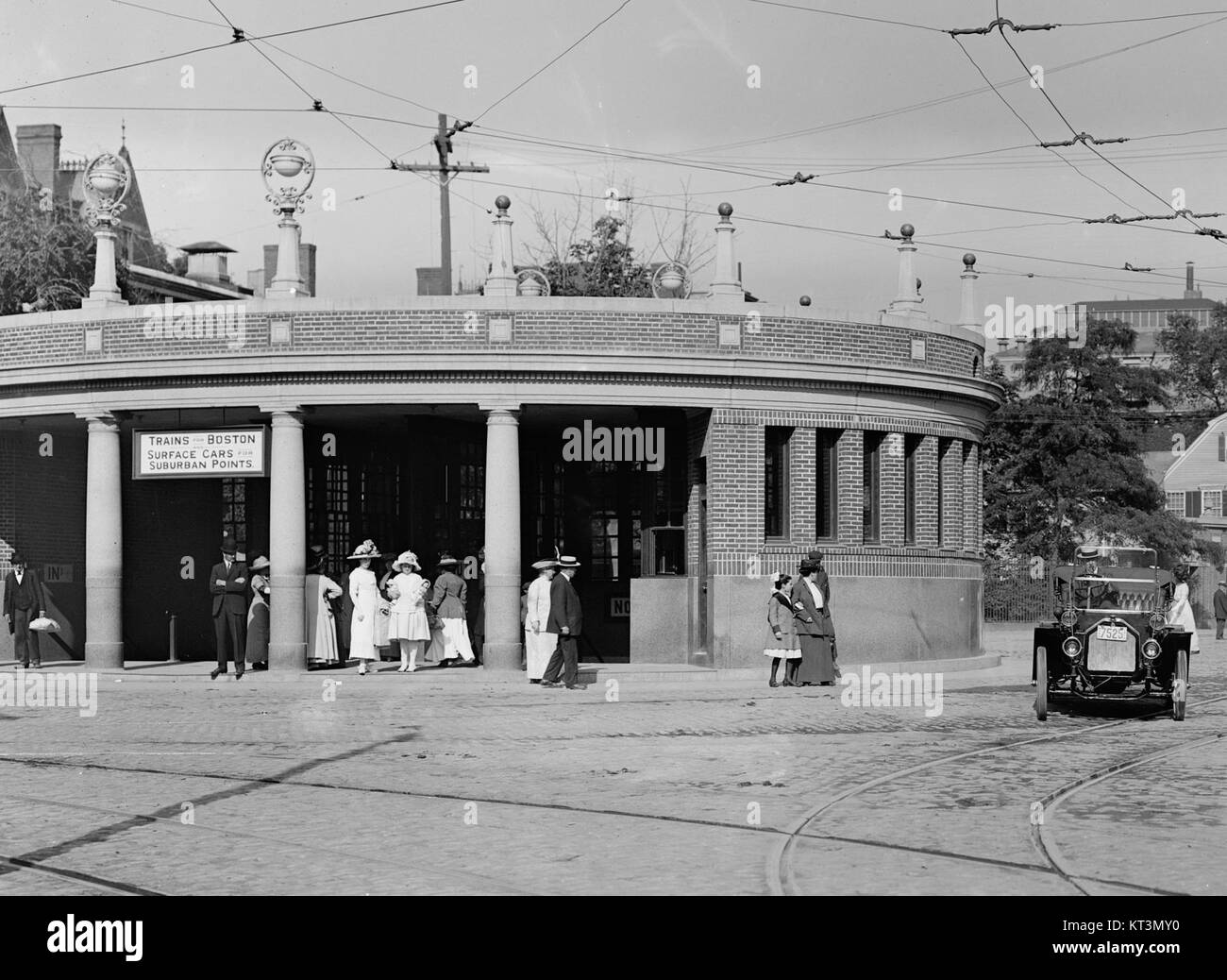 Photograph of the headhouse of Harvard station in the 1910s, capturing ...