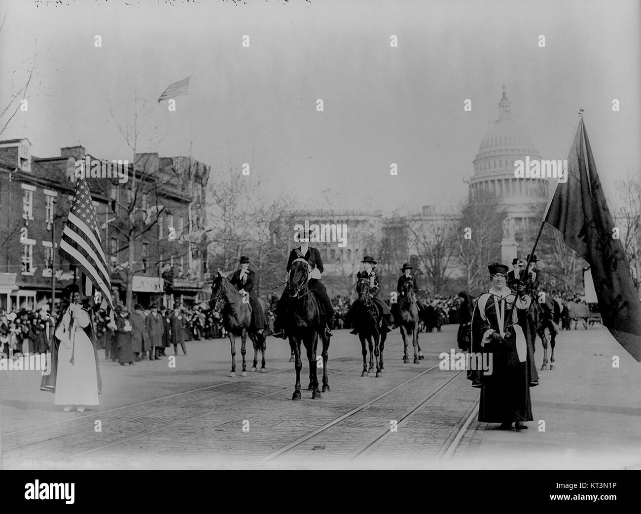 This image shows the head of a suffrage parade in Washington ...