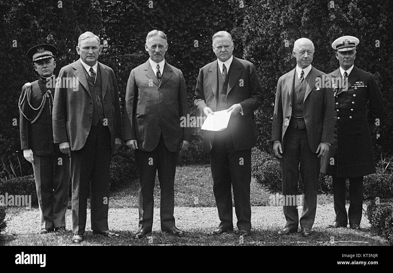 This photograph captures Henry Stimson, Herbert Hoover, and Charles ...