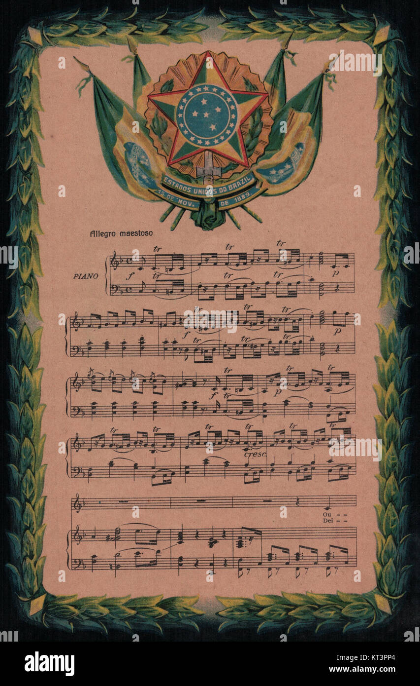 Sheet music of the Brazilian National Anthem, 'Hino Nacional Brasileiro ...