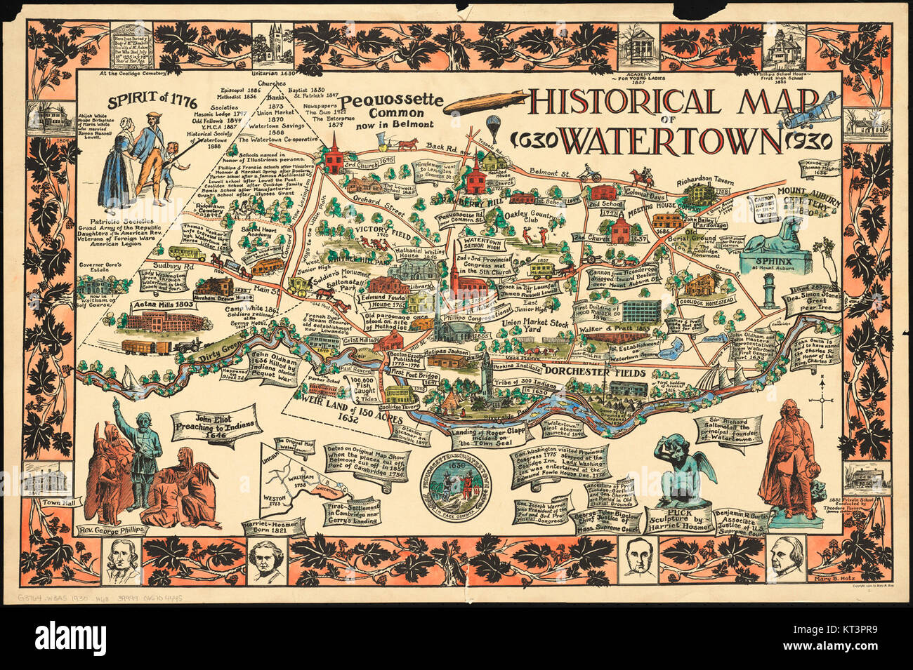 A historical map depicting the city of Watertown, USA, spanning from ...