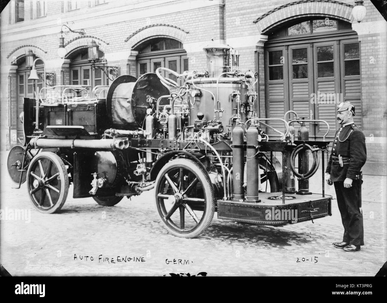 A historical image of a German fire brigade, highlighting its early ...