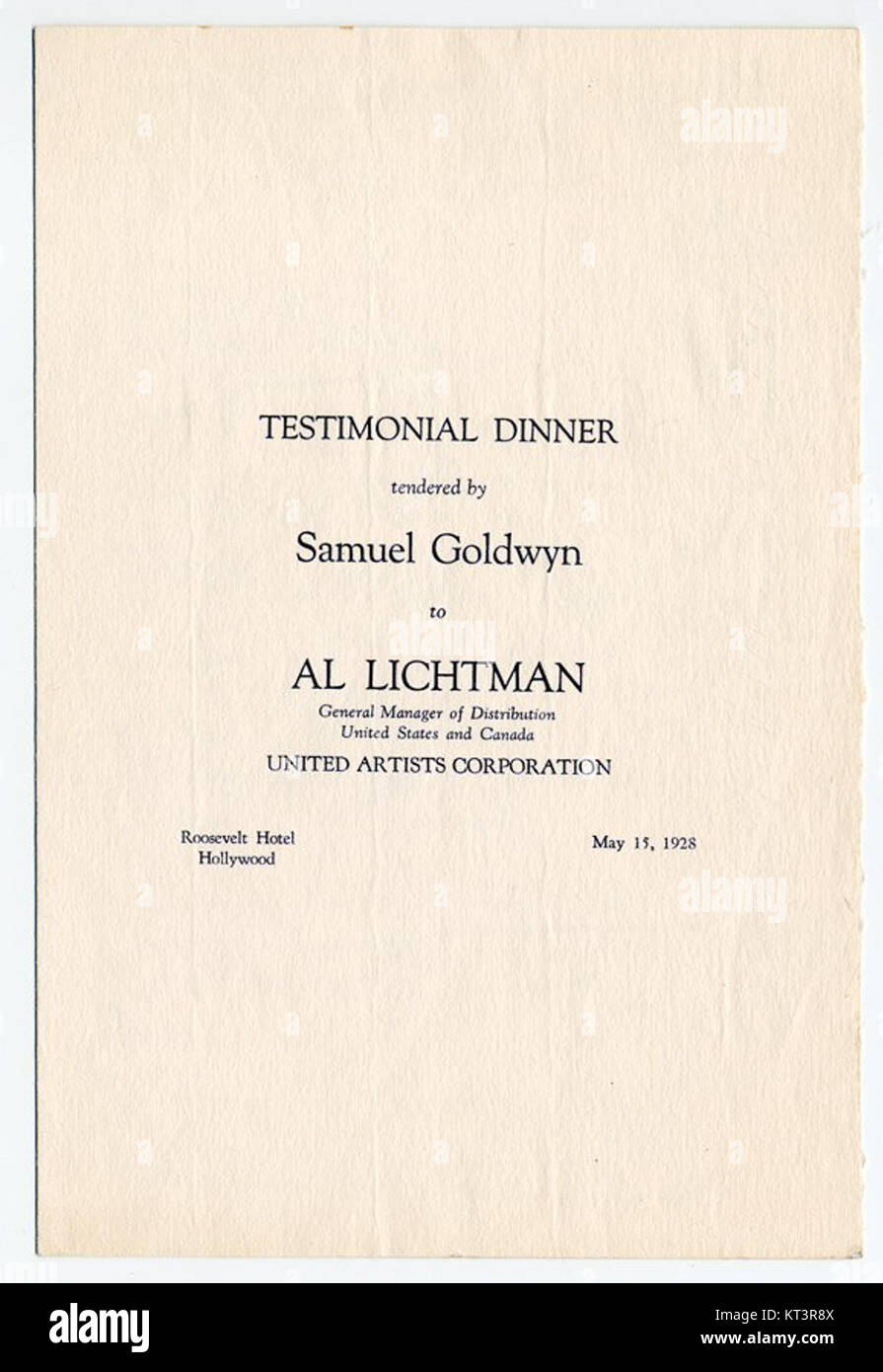 Al Lichtman Tribute Menu Cover Stock Photo - Alamy