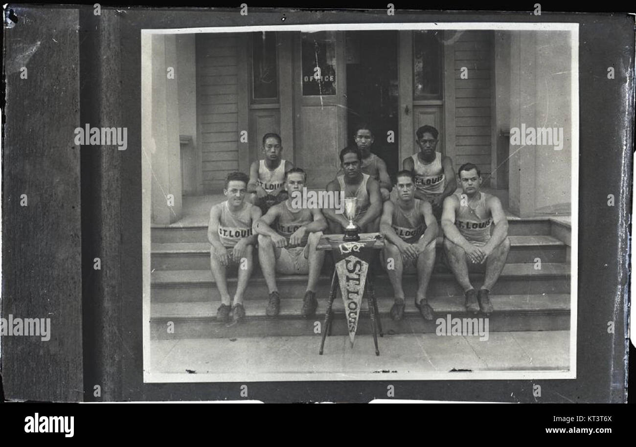 A photograph of the indoor baseball team from Saint Louis College ...