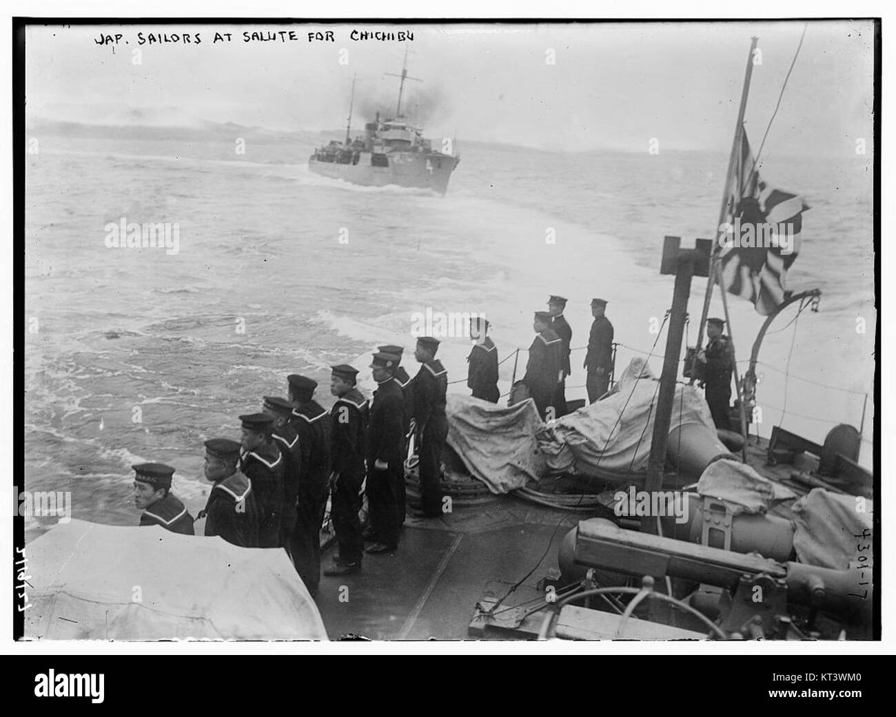 Japanese sailors salute the Chichibu, a significant event marking ...