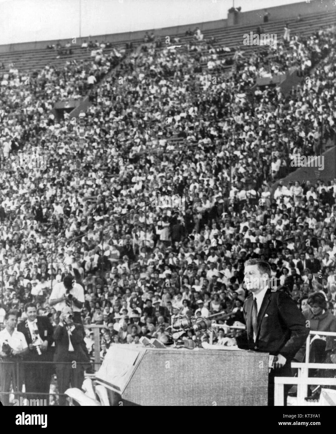 Photograph capturing John F. Kennedy delivering his acceptance speech ...