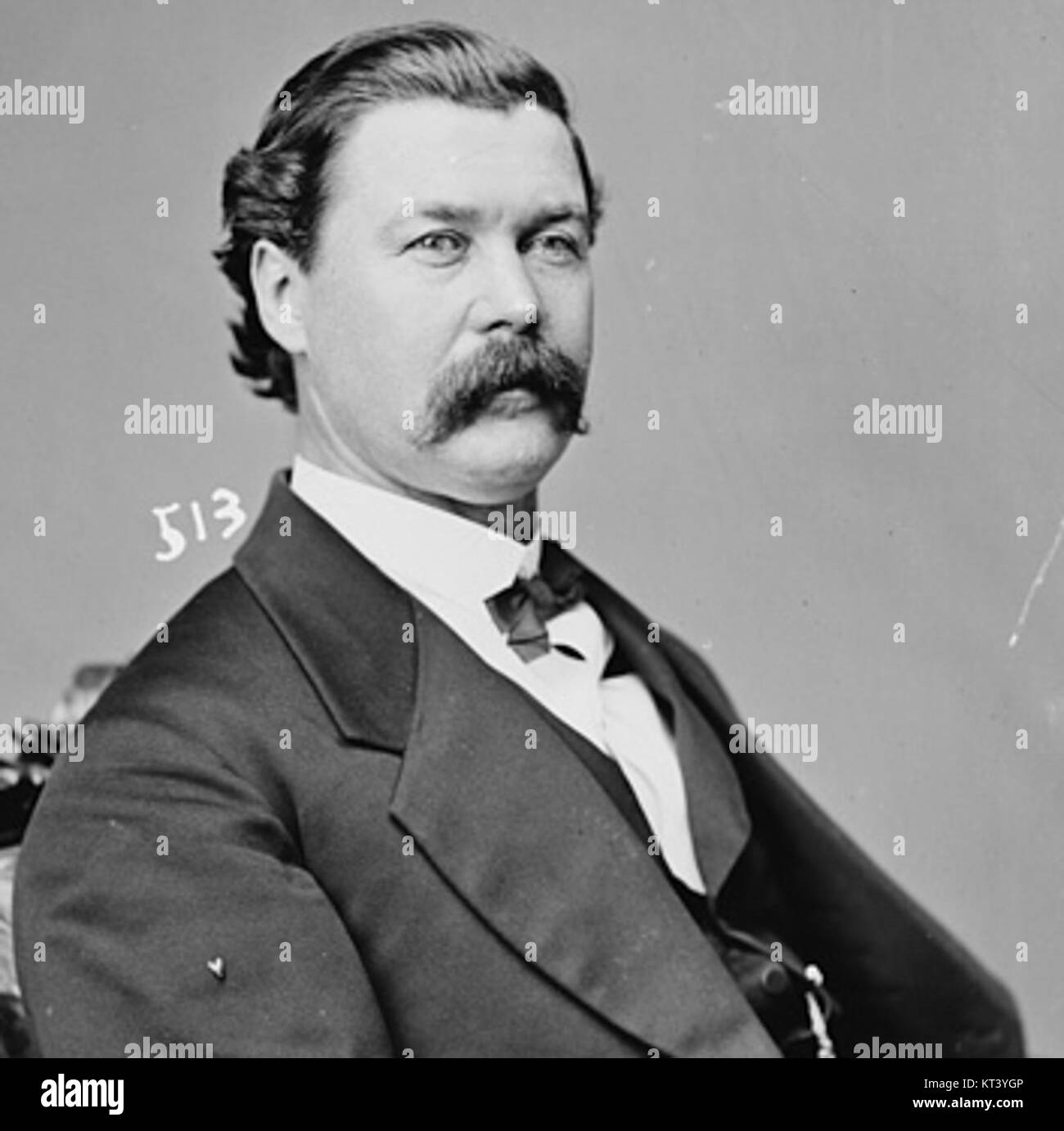 A cropped photograph of John M. Rice, an American inventor and ...
