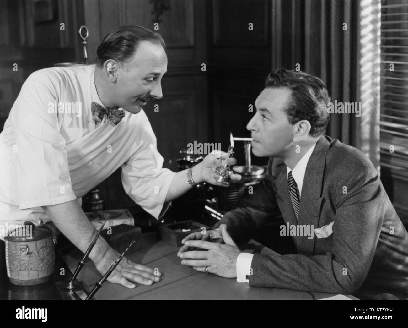 A scene from the 1948 film 'Hollow Triumph,' featuring actors John ...