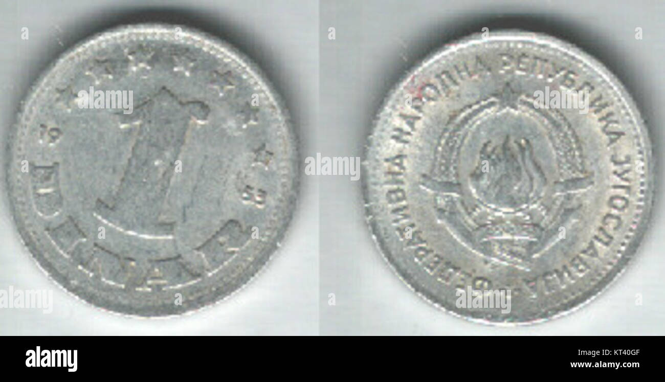 The Jugoslavia 1 dinaro coin, issued by Yugoslavia, represents a ...