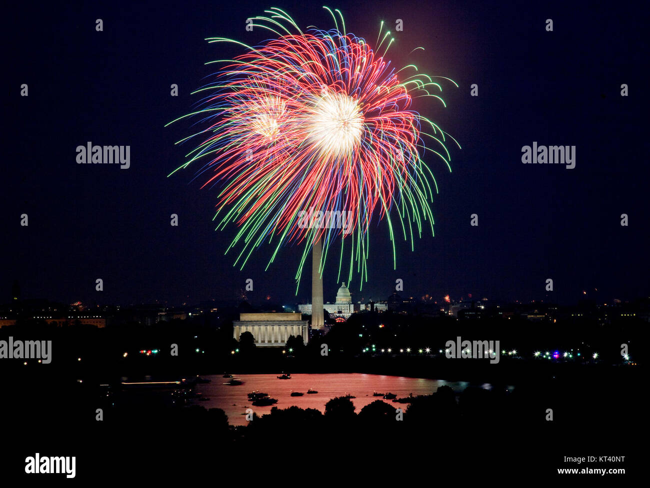 This image captures the vibrant display of fireworks over Washington, D ...