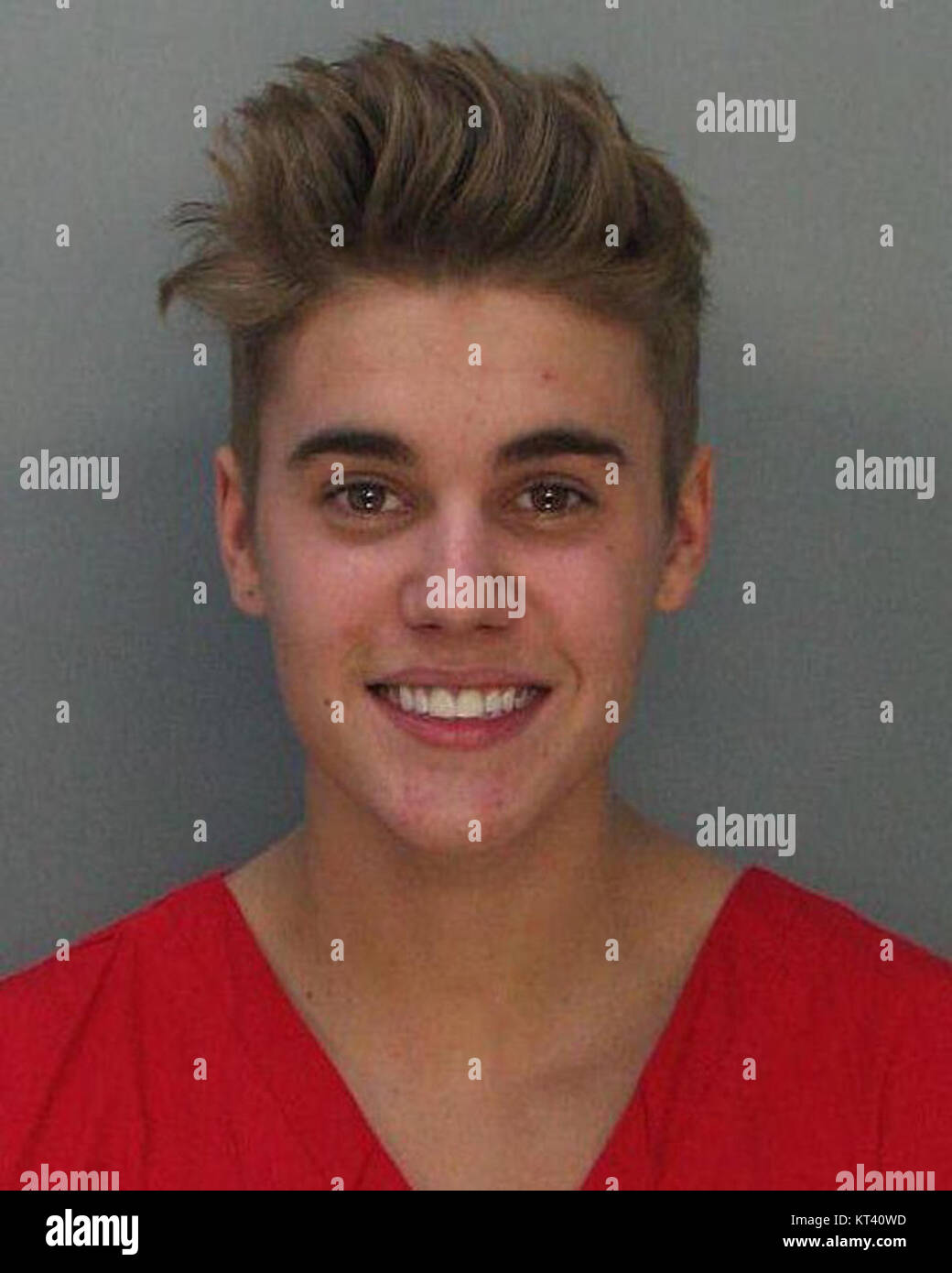 The front-facing mugshot of Justin Bieber, taken after his arrest ...