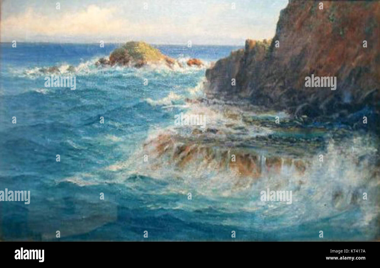 Alfred Richard Gurrey Sr.'s painting captures a serene coastal seascape ...