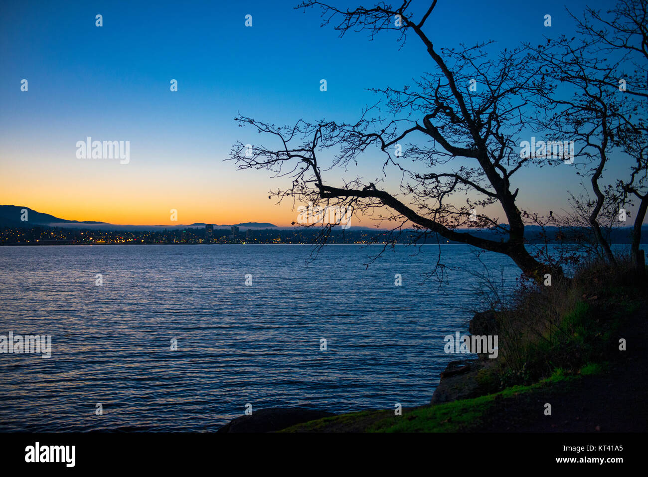View of Nanaimo bay and skyline at dusk, taken from Jack Point and ...