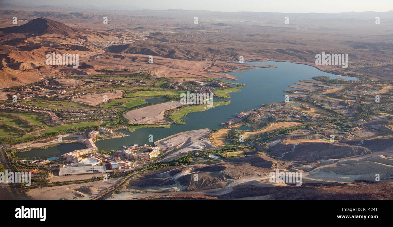 An aerial view of Lake Las Vegas, capturing the landscape, water ...
