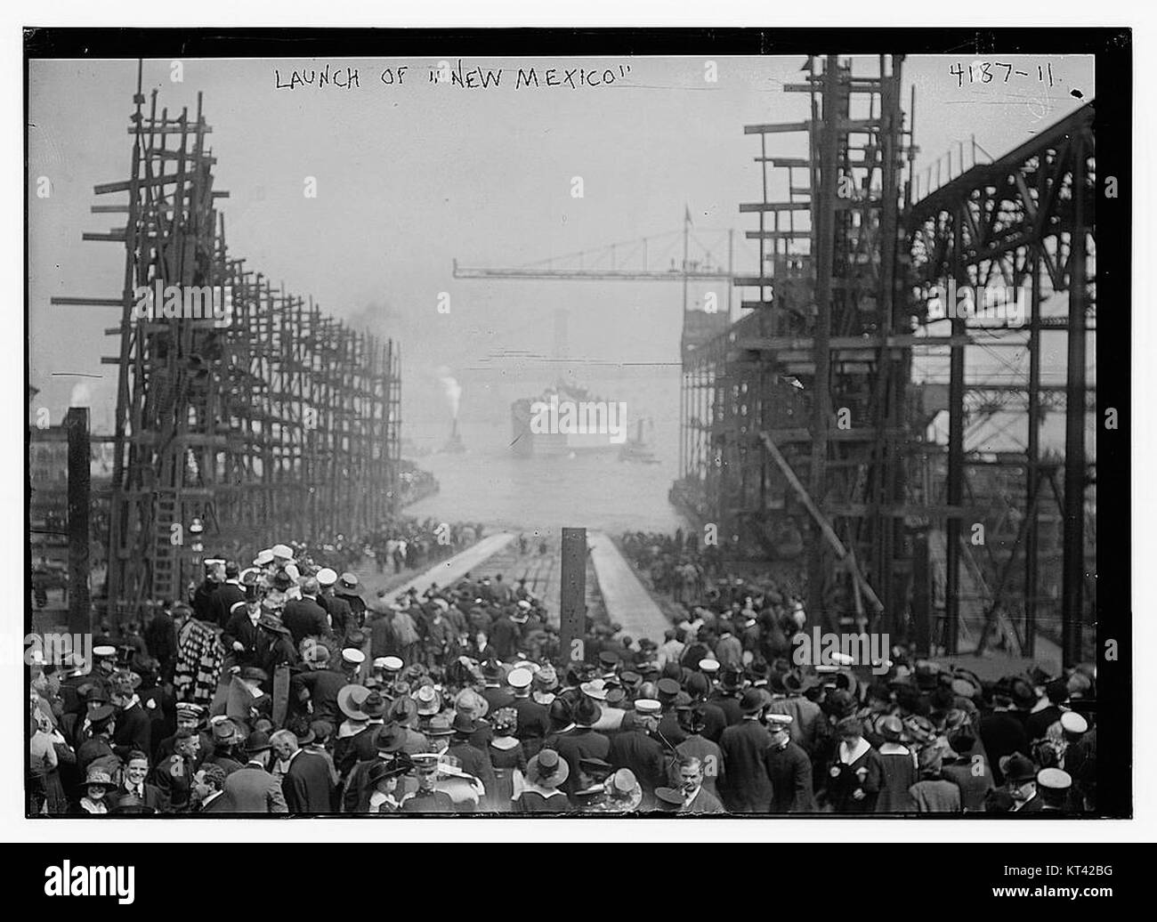 A historic photograph capturing the launch event for the New Mexico, a ...
