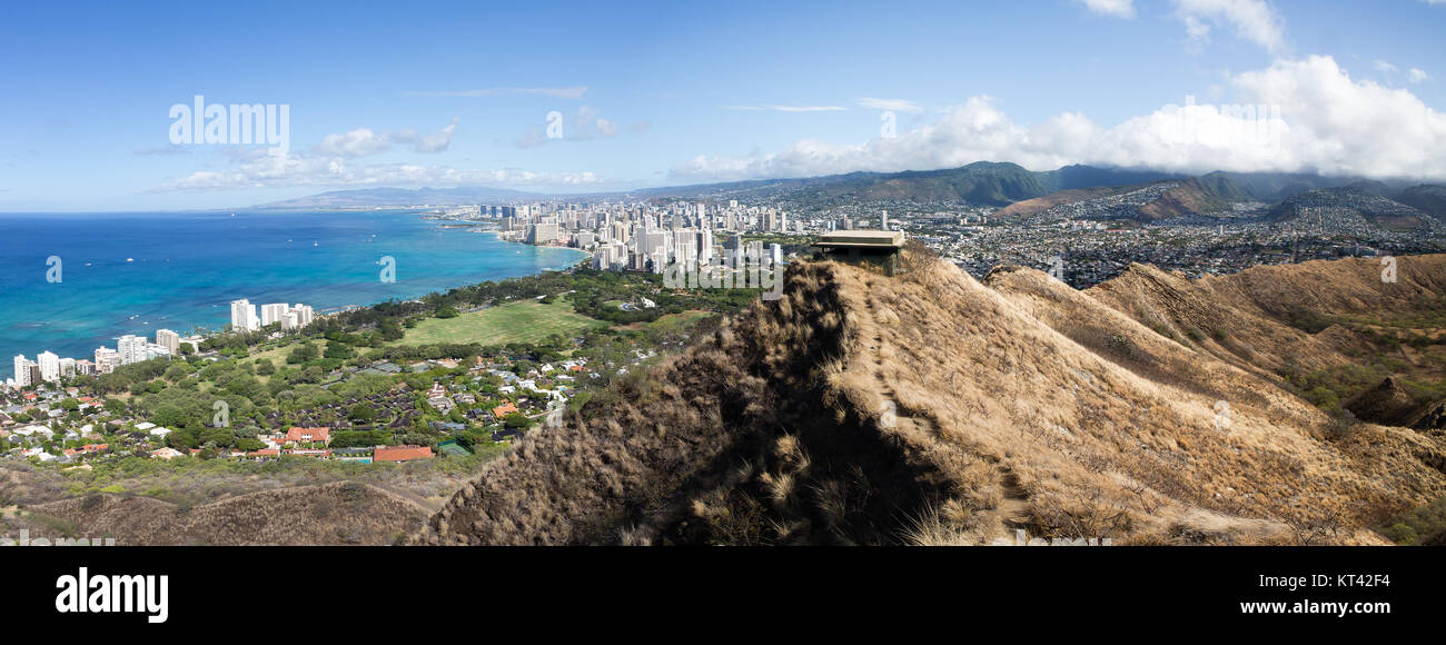 View of Waikiki Beach and the hills of Honolulu, Oahu, Hawaii in a ...