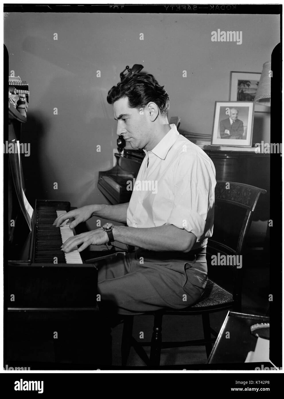 This photograph captures Leonard Bernstein, the renowned American ...