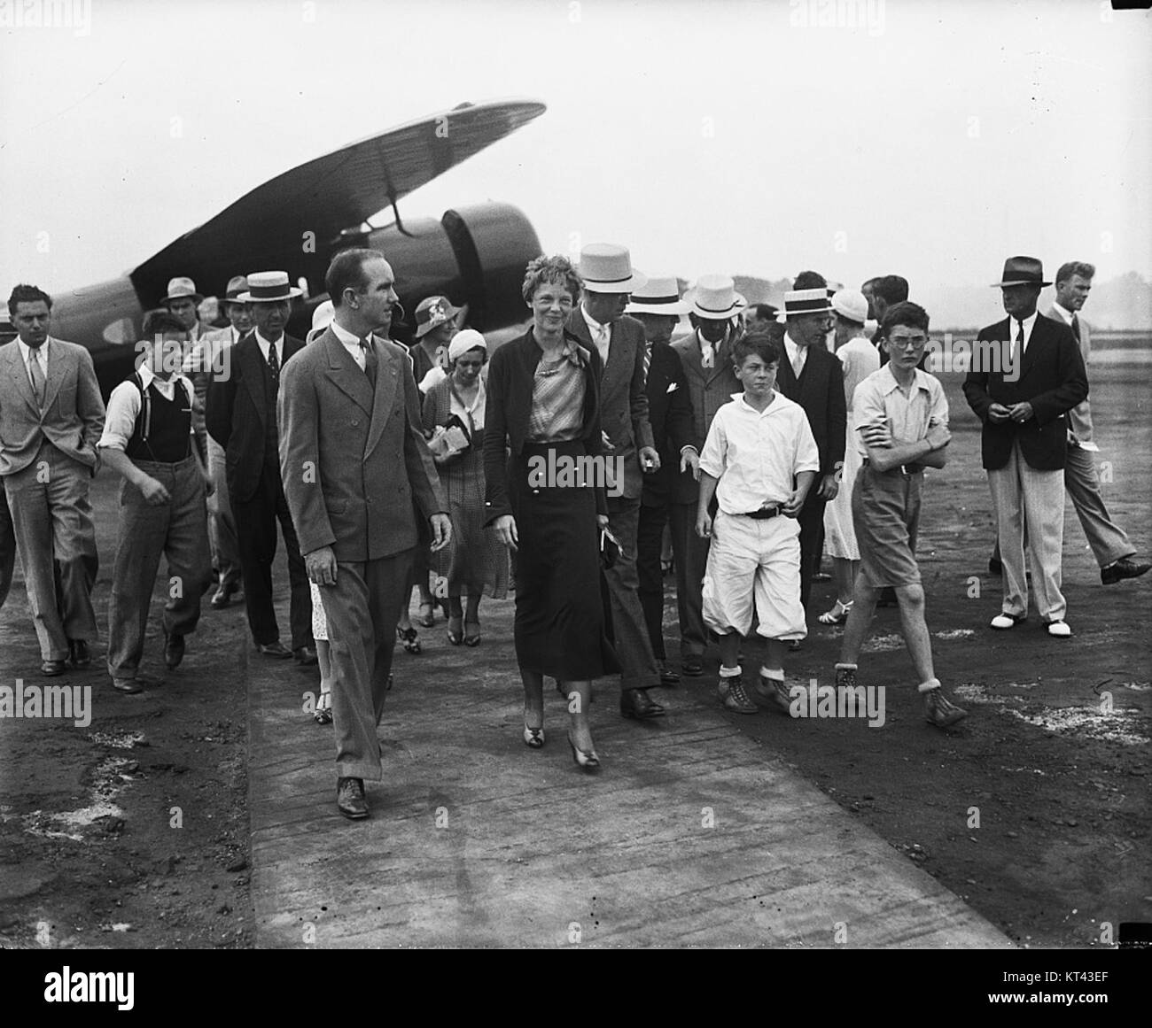 Amelia Earhart, the famous American aviator, is depicted in this image ...