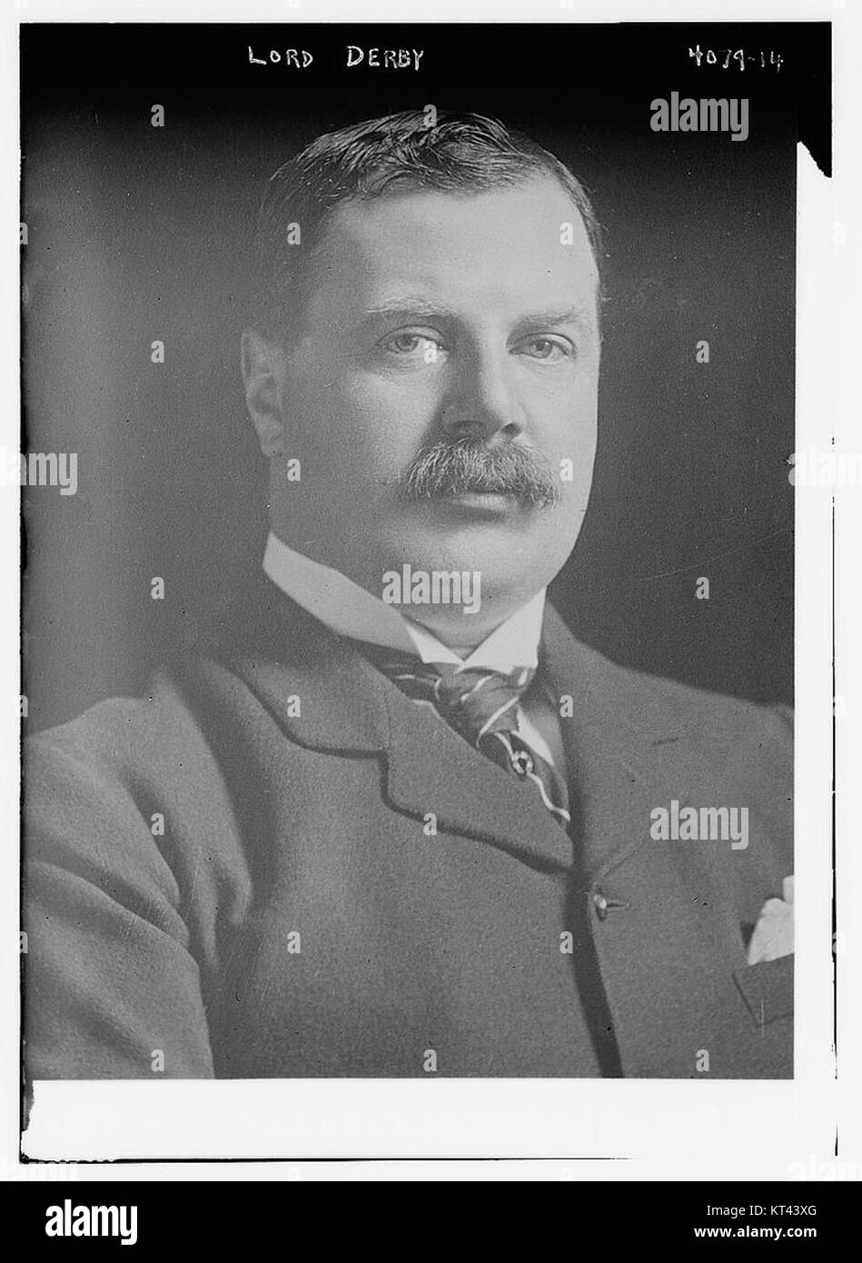 A portrait photograph of Lord Derby, capturing his likeness and ...