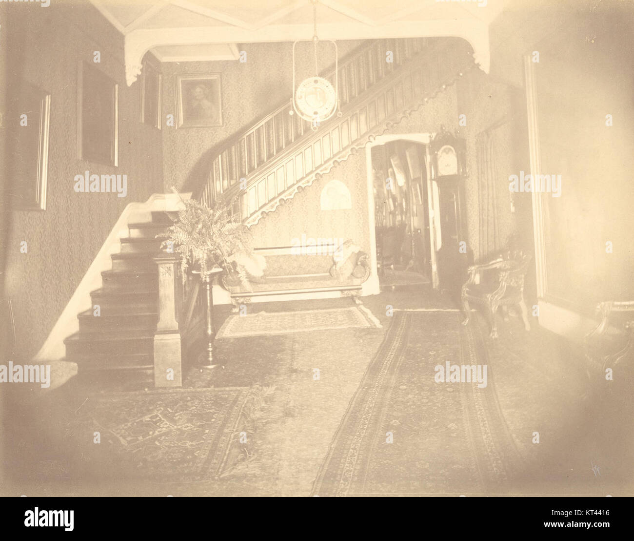 Photograph of the interior stairway of Loudoun House, taken in 1903 ...