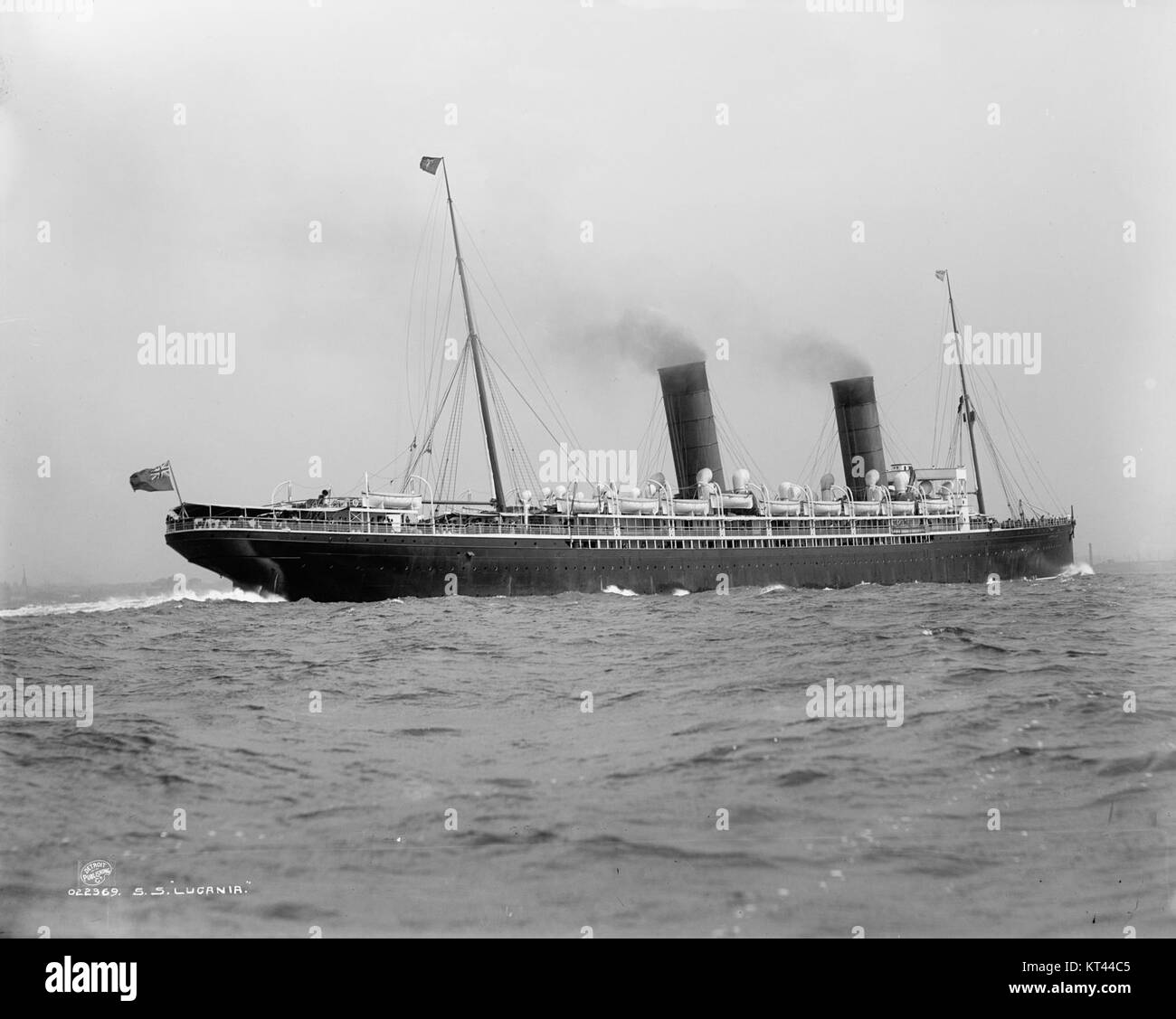 The ship 'Lucania' at sea, known for its role in transatlantic voyages ...