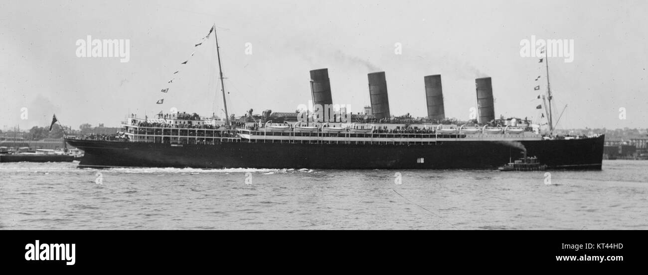 The RMS Lusitania, a British ocean liner, is seen arriving in New York ...