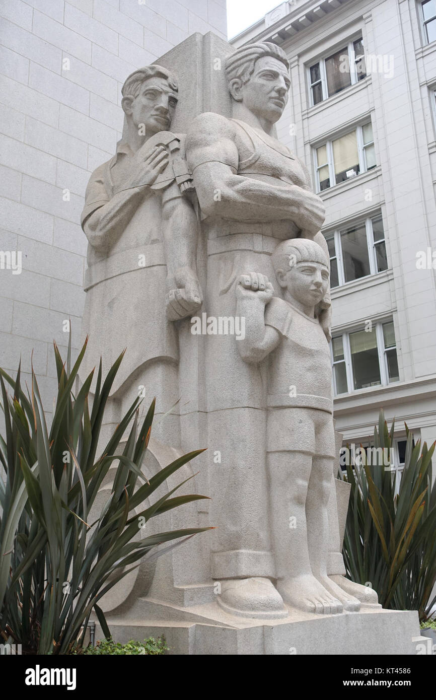 Ralph Stackpole's *Man's Inventive Genius* is a granite sculpture ...