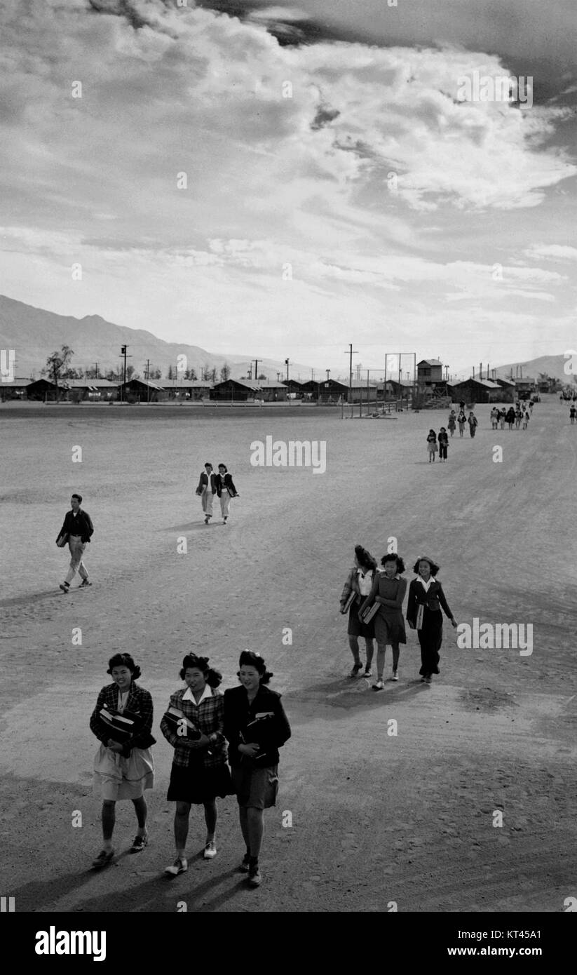 This image captures school children at the Manzanar Internment Camp, an ...