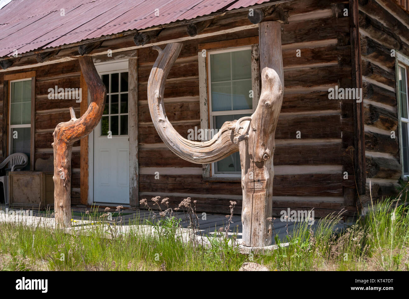 The porch of a cabin in the old mining town of Warren, Idaho in the ...