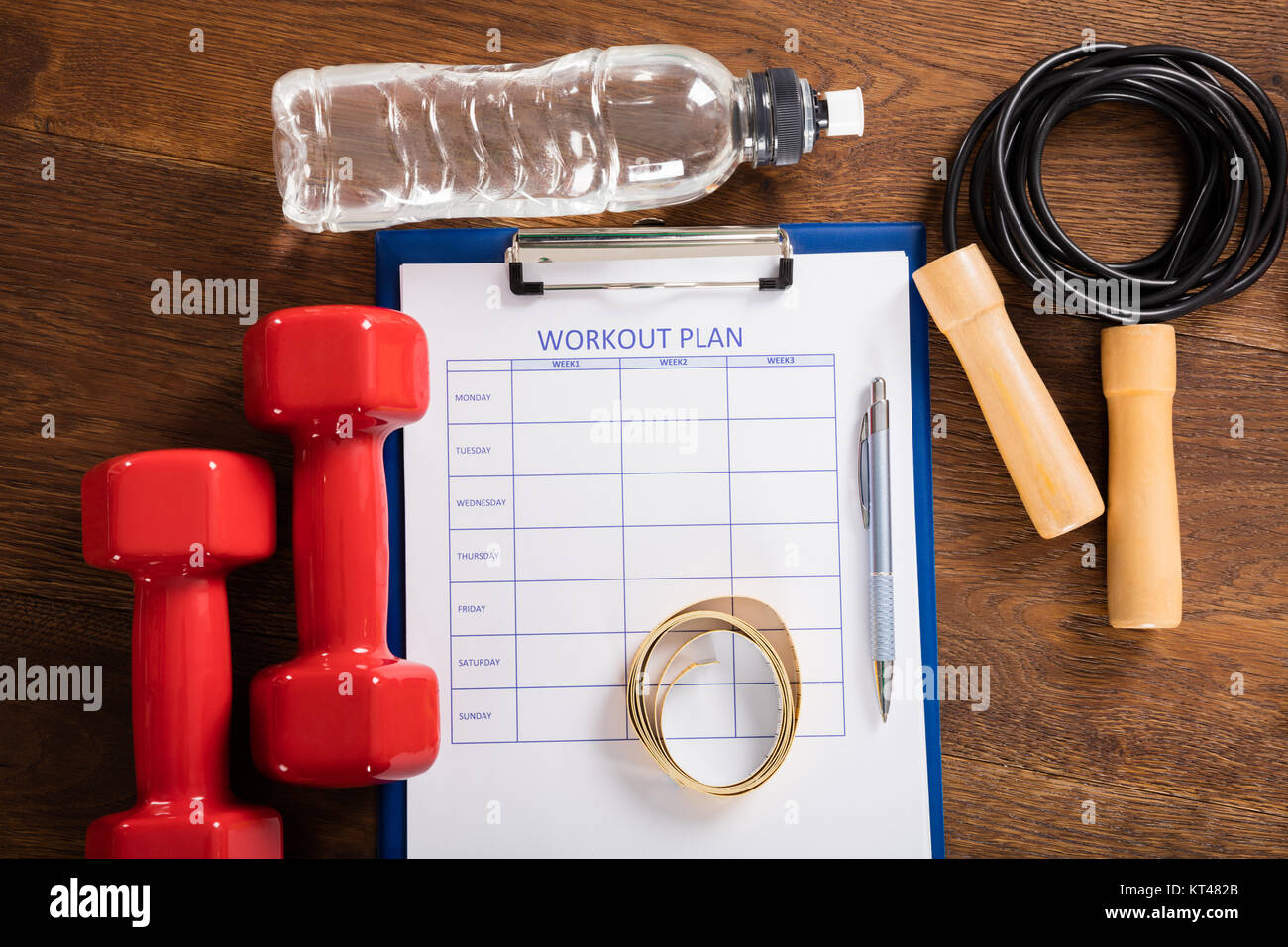 Workout Plan Form With Fitness Equipments Stock Photo - Alamy