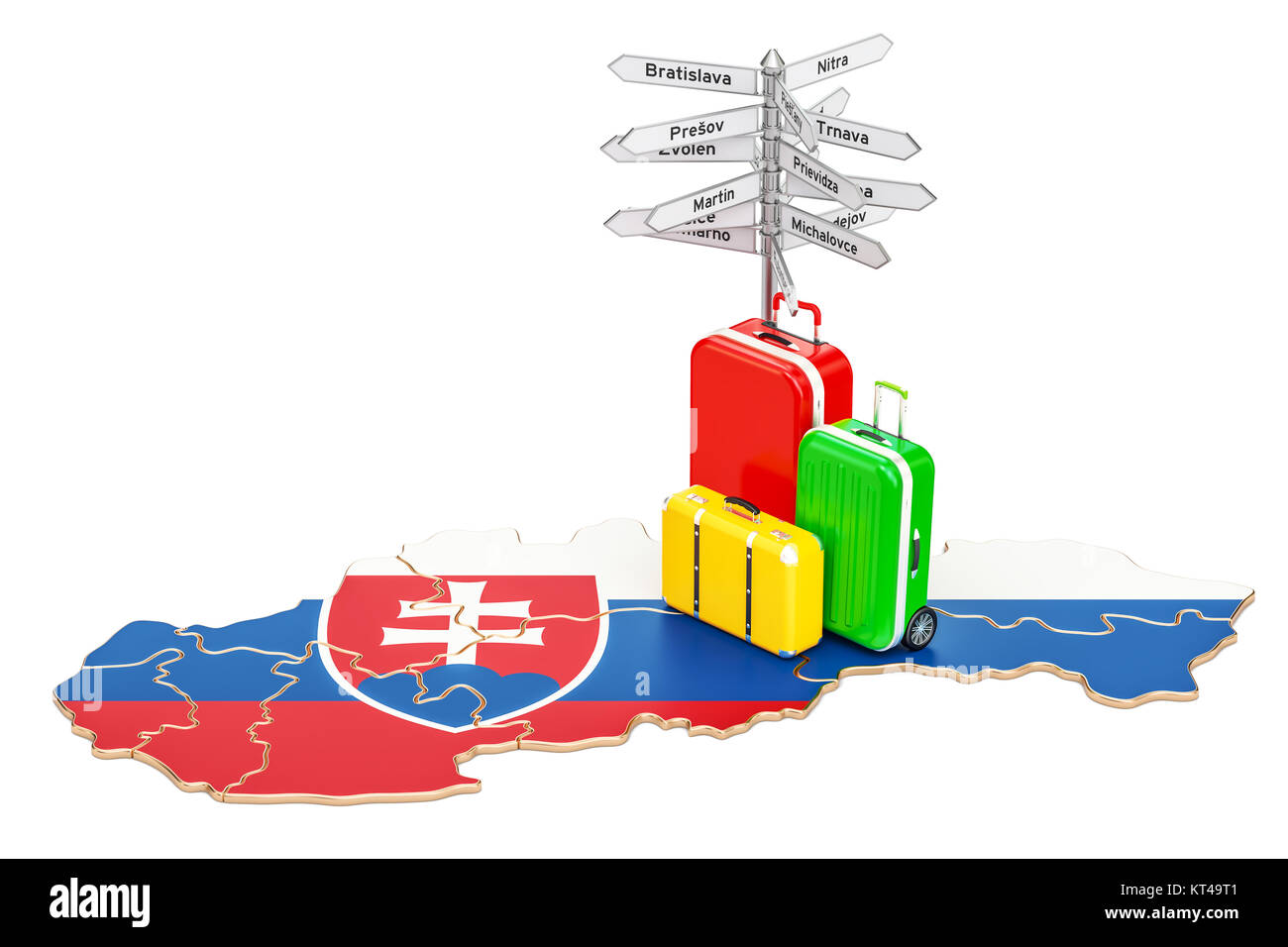 Slovakia travel concept. Slovak map with suitcases and signpost, 3D ...