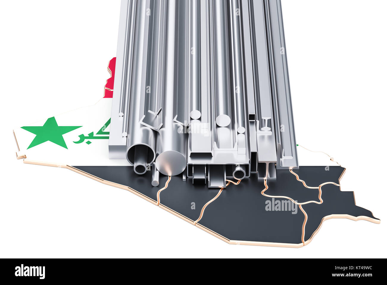 Trade of metal products in Iraq, concept. 3D rendering isolated on ...