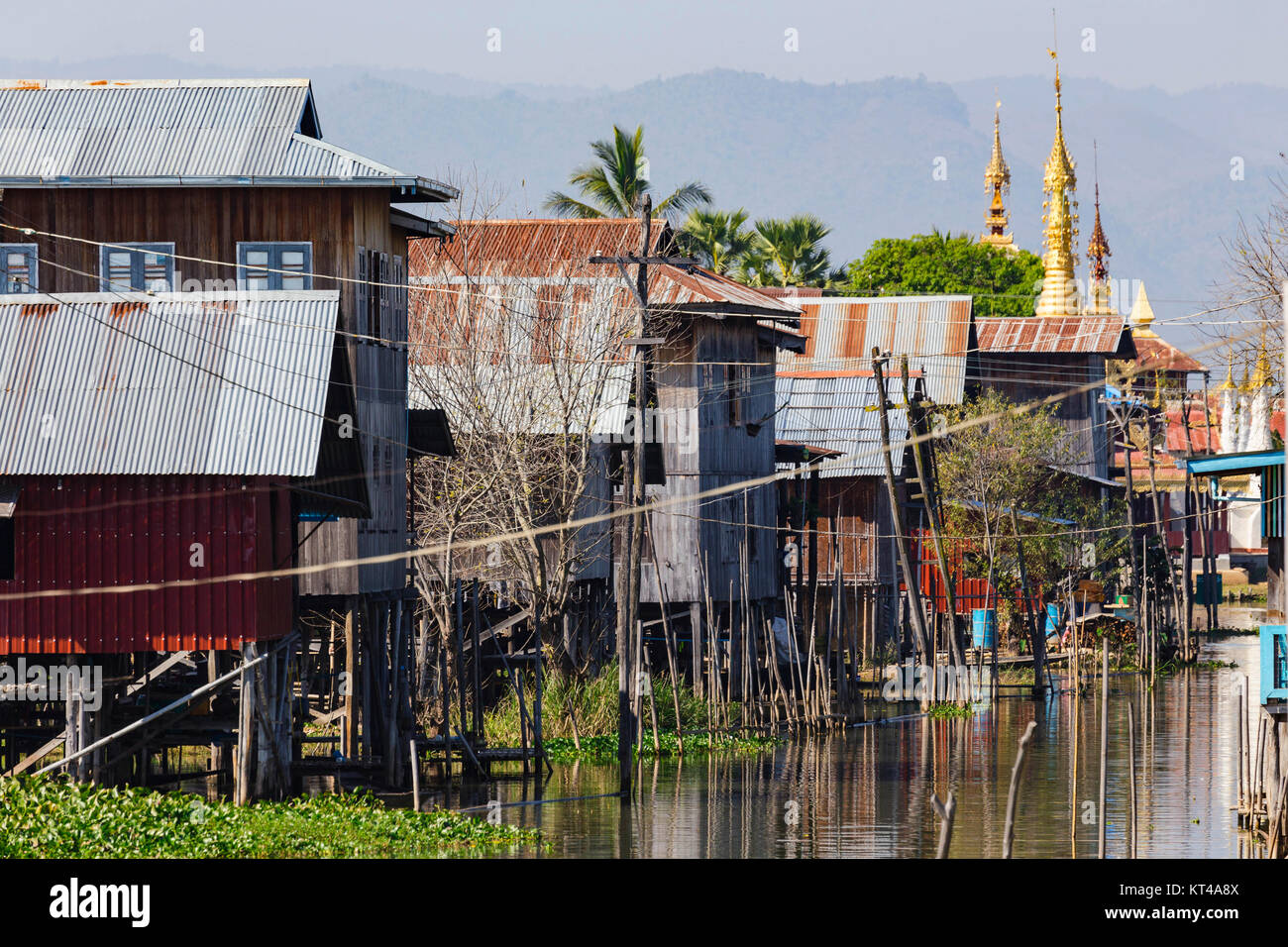 Traditional wooden stilt houses at the Inle lake Stock Photo - Alamy