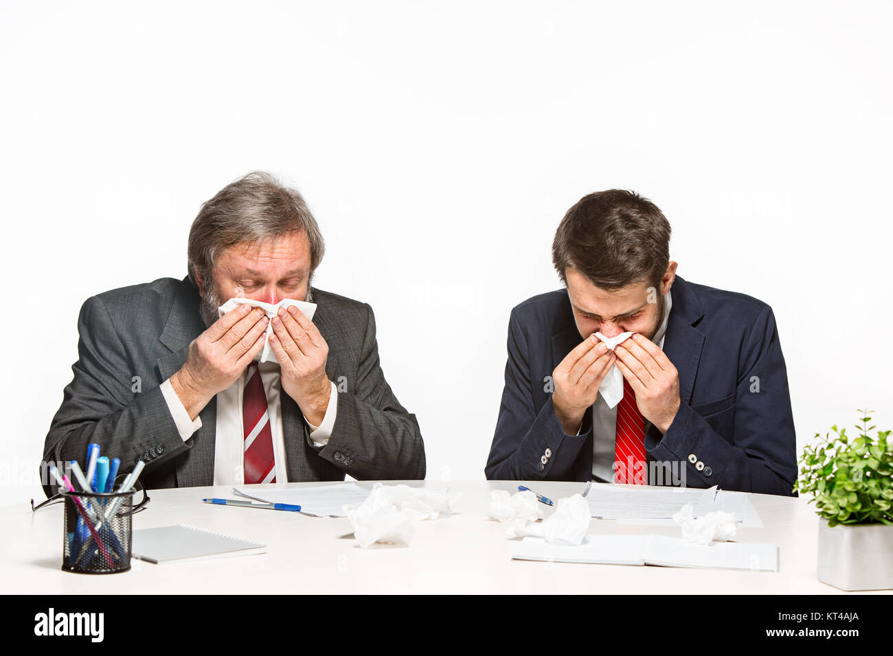 The two colleagues working together at office on white background Stock ...