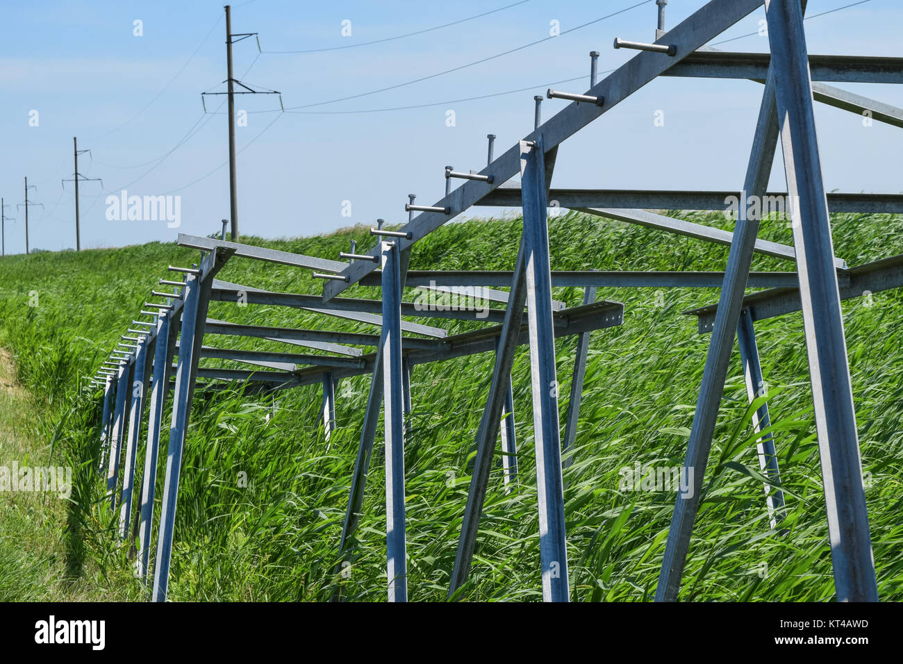 Assembly and installation of new support of a power line Stock Photo ...