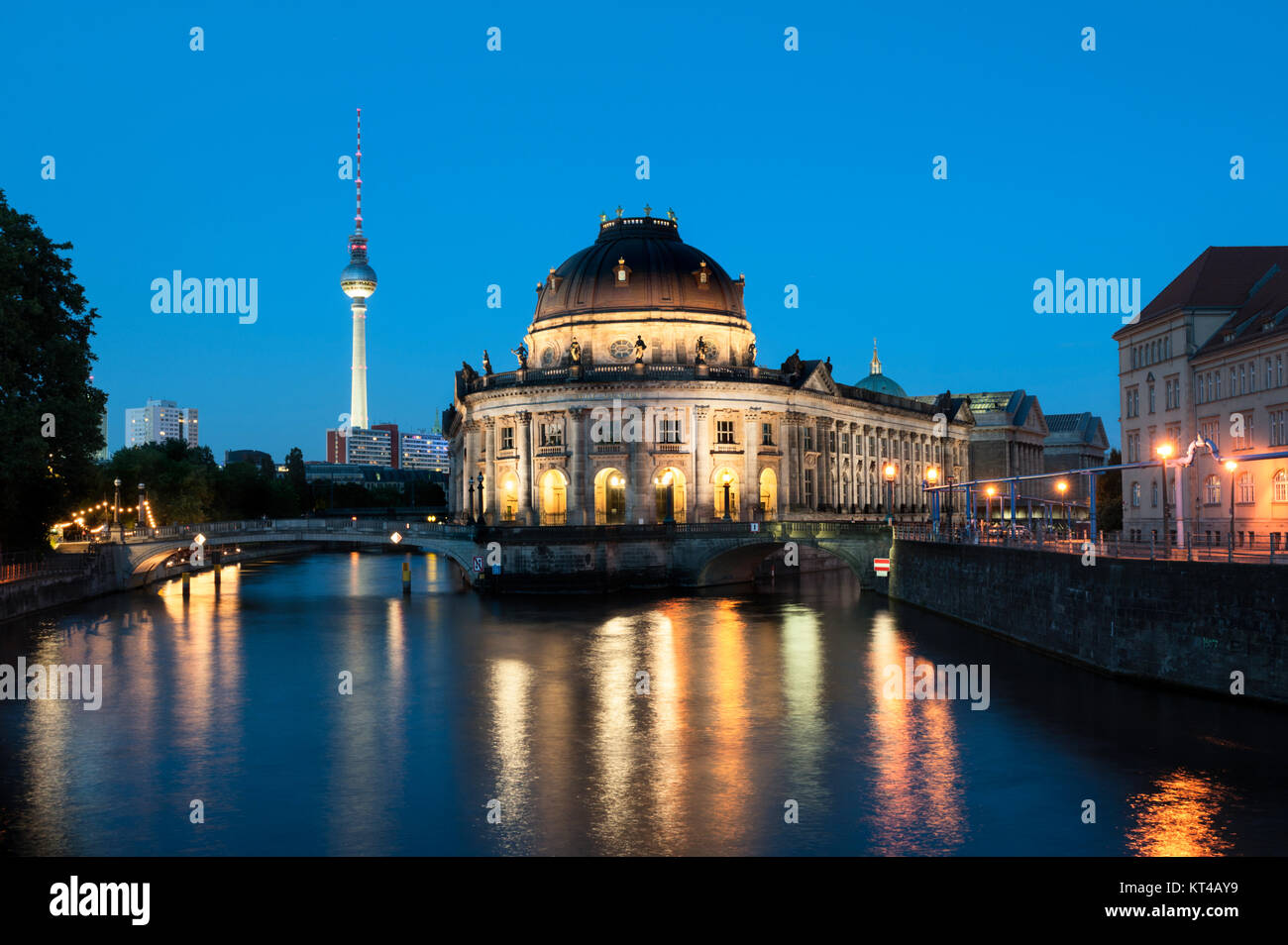 Bode Museum on the Spree River in Berlin at night Stock Photo - Alamy