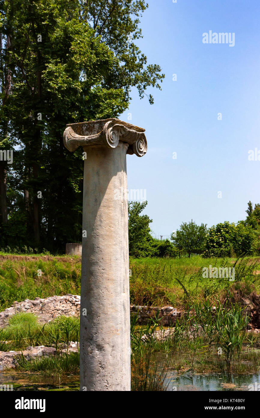 Ionic order column chapiter against blue sky Stock Photo - Alamy